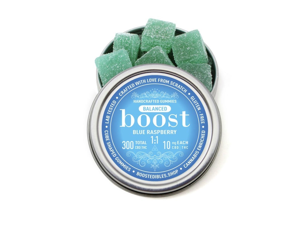 Buy Boost 1:1 (CBD:THC) Blue Raspberry Gummies | Online Dispensary ...